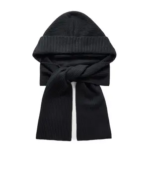 YVES SALOMON Ribbed Integrated Knit Hat-scarf - Black