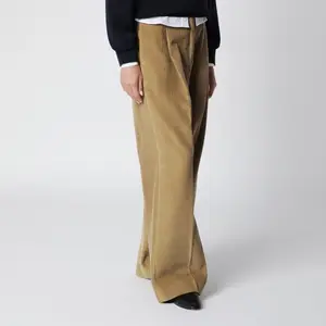 RÓHE Corduroy Wide Leg Trousers With Belt Loops - Beige