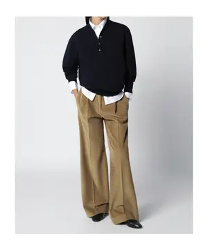 RÓHE Corduroy Wide Leg Trousers With Belt Loops - Beige