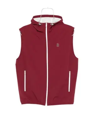 Brunello Cucinelli Bonded Nylon Hooded Vest With Logo - Red