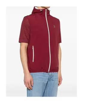 Brunello Cucinelli Bonded Nylon Hooded Vest With Logo - Red