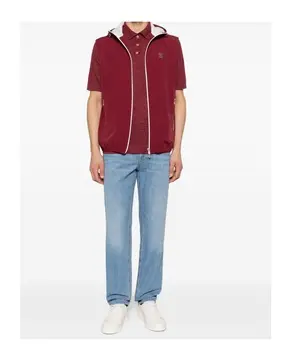Brunello Cucinelli Bonded Nylon Hooded Vest With Logo - Red