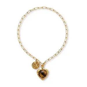 VIEA Tara Heart Necklace With Tiger Eye Pendant - Gold