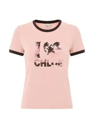 Chloé Printed Cotton T-shirt - Pink