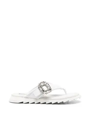 ROGER VIVIER Slidy Flip Leather Thong Sandals With Embellished Buckle