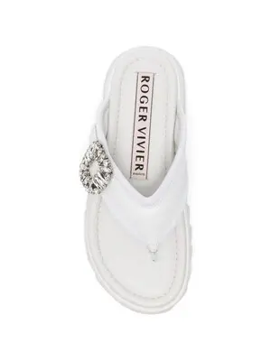 ROGER VIVIER Slidy Flip Leather Thong Sandals With Embellished Buckle