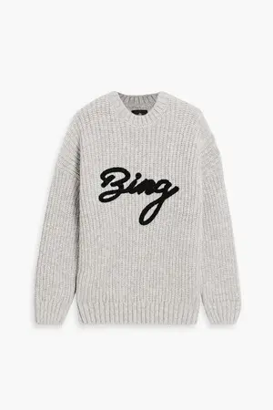 ANINE BING Sydney Appliquéd Ribbedknit Sweater - Light Gray