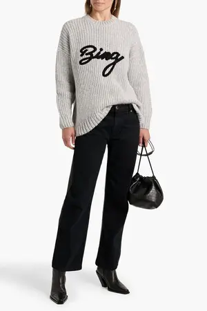ANINE BING Sydney Appliquéd Ribbedknit Sweater