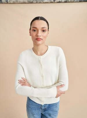 LA LIGNE Lean Lines" Cardigan In Wool-cashmere Blend - Cream