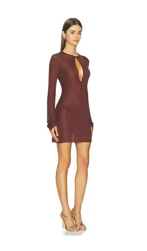 SEROYA Emeri Metallic Knit Mini Dress In Brown