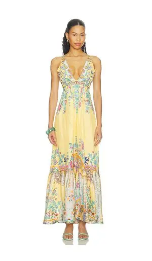 Camilla Tiered Dress With Hardware In Yellow - Barcelona Bebe