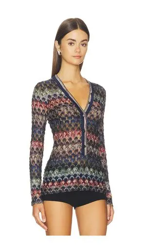 Missoni V-neck Cardigan In Metallic Knit