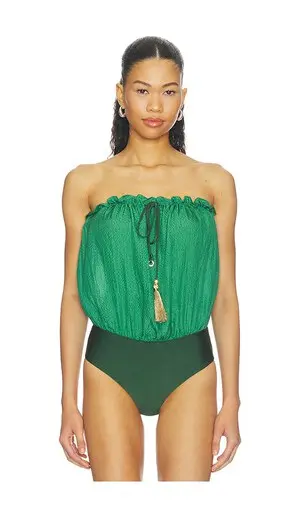 Hanne Bloch Bandeau Silk Top With Drawstring Waist