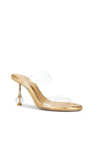 Cult Gaia Metallic Gold Transparent Strap Sandals With Sculptural Heels