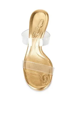 Cult Gaia Metallic Gold Transparent Strap Sandals With Sculptural Heels