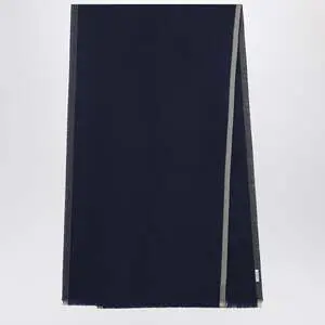 Brunello Cucinelli Blue/brown/grey Wool And Cashmere Scarf - Multicolor
