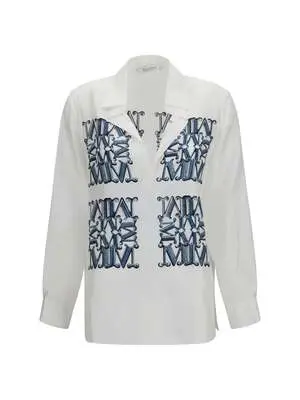 Max Mara Printed Silk Twill Shirt With Classic Collar - White