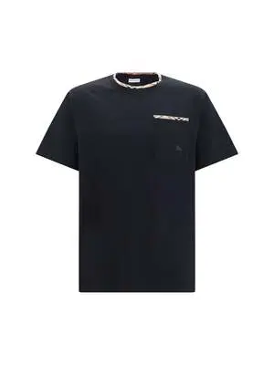Burberry Cotton T-shirt With Check Trims - Black