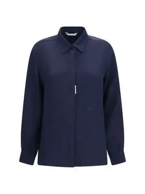 Max Mara Max Mara Geranio Crepe De Chine Shirt With Embroidered Monogram Blue
