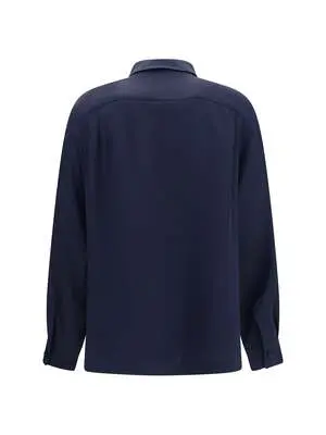 Max Mara Geranio Crepe De Chine Shirt With Embroidered Monogram - Blue