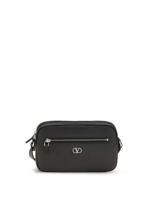 Valentino Garavani Grained Leather Crossbody Bag With Zip - Black
