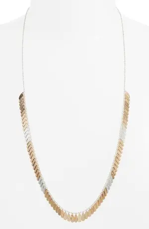 OPEN EDIT Shimmer Chain Necklace With Textured Leaf-like Charms