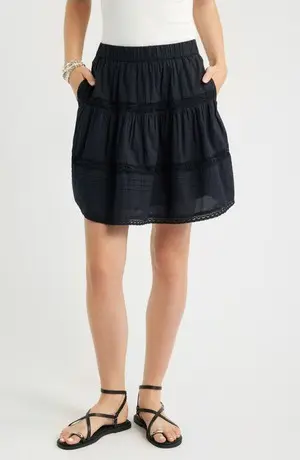 Treasure & Bond Lace Trim Cotton Miniskirt - Black