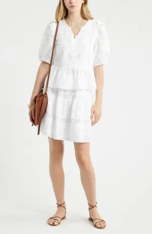 Treasure & Bond Lace Trim Cotton Miniskirt - White