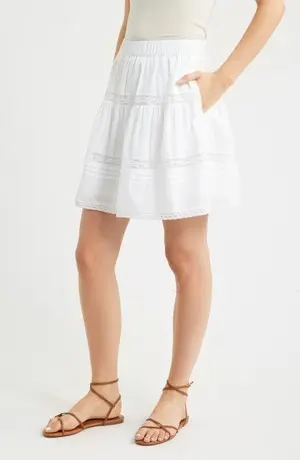 Treasure & Bond Lace Trim Cotton Miniskirt - White