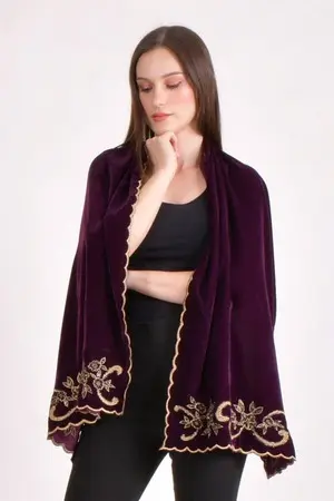 RAAS Cutwork Floral Hand Embroidered Velvet Scarf