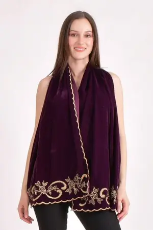 RAAS Cutwork Floral Hand Embroidered Velvet Scarf
