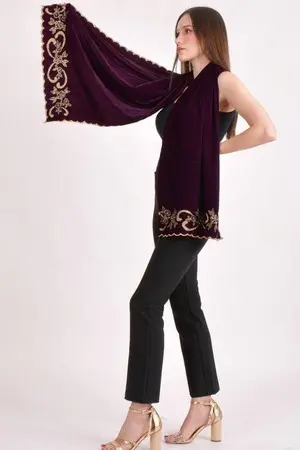 RAAS Cutwork Floral Hand Embroidered Velvet Scarf