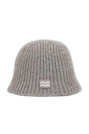 Miu Miu Ribbed Cashmere Wool Bucket Hat - Grigio