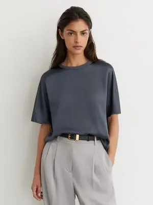 REISS Lena Silk Short-sleeve Top - Blue