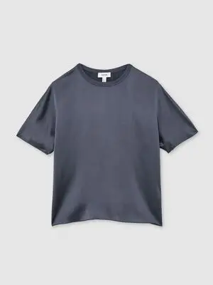 REISS Lena Silk Short-sleeve Top - Blue