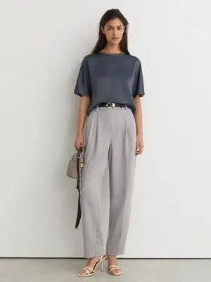 REISS Lena Silk Short-sleeve Top - Blue