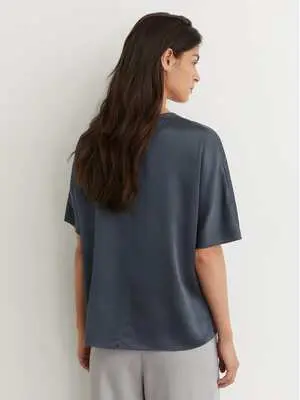 REISS Lena Silk Short-sleeve Top - Blue
