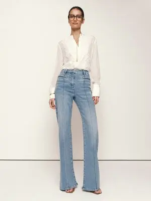 REISS Claude Pintuck Flared Jeans - Light Blue