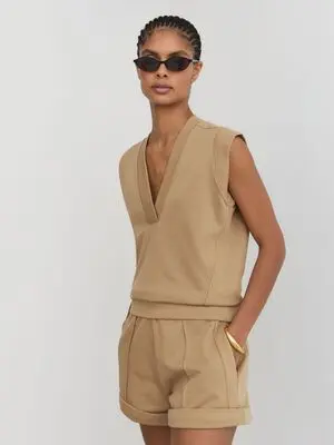 REISS Willa Cotton-blend Sleeveless V-neck Sweat Top - Tan Neutral