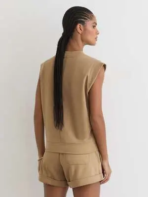 REISS Willa Sleeveless V-neck Sweat Top - Tan Neutral