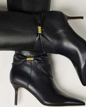 Vince Camuto Meezo Knee High Stiletto Boots With Hardware Accent - Black Leather
