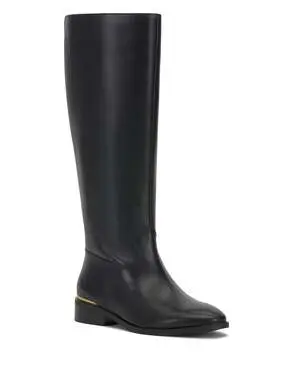 Vince Camuto Bercla Knee High Riding Boot With Gold Tone Accent - Black Leather