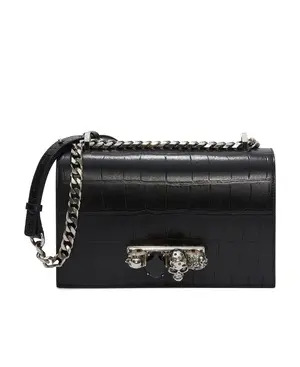 Alexander McQueen Jewelled Skull Embossed Shoulder Bag - Black