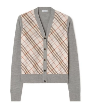 Burberry Burberry Check Panel Buttoned Cardigan Cobblestone Beige