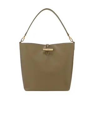 Longchamp Bamboo Clasp Leather Shoulder Bag - Olive