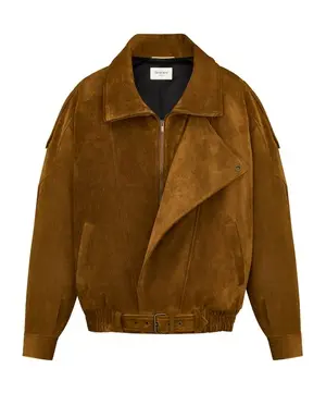 Saint Laurent Asymmetric Zip Suede Jacket - Noix