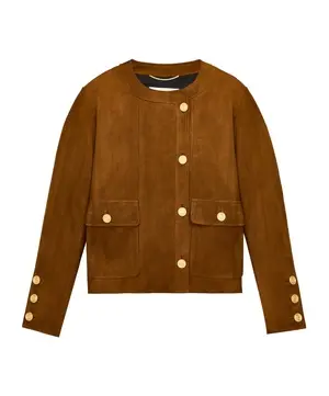 Saint Laurent Short Jacket In Suede Lambskin - Brown