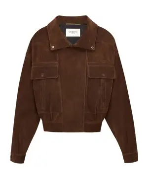 Saint Laurent Zip-up Short Jacket With Stand Collar - Brown
