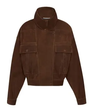 Saint Laurent Zip-up Short Jacket With Stand Collar - Brown