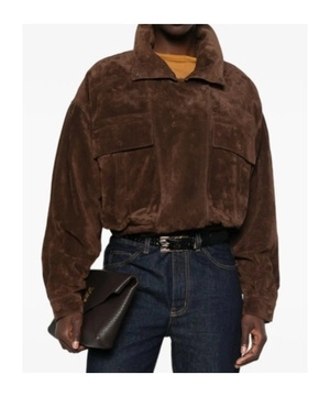 Saint Laurent Zip-up Short Jacket With Stand Collar - Brown